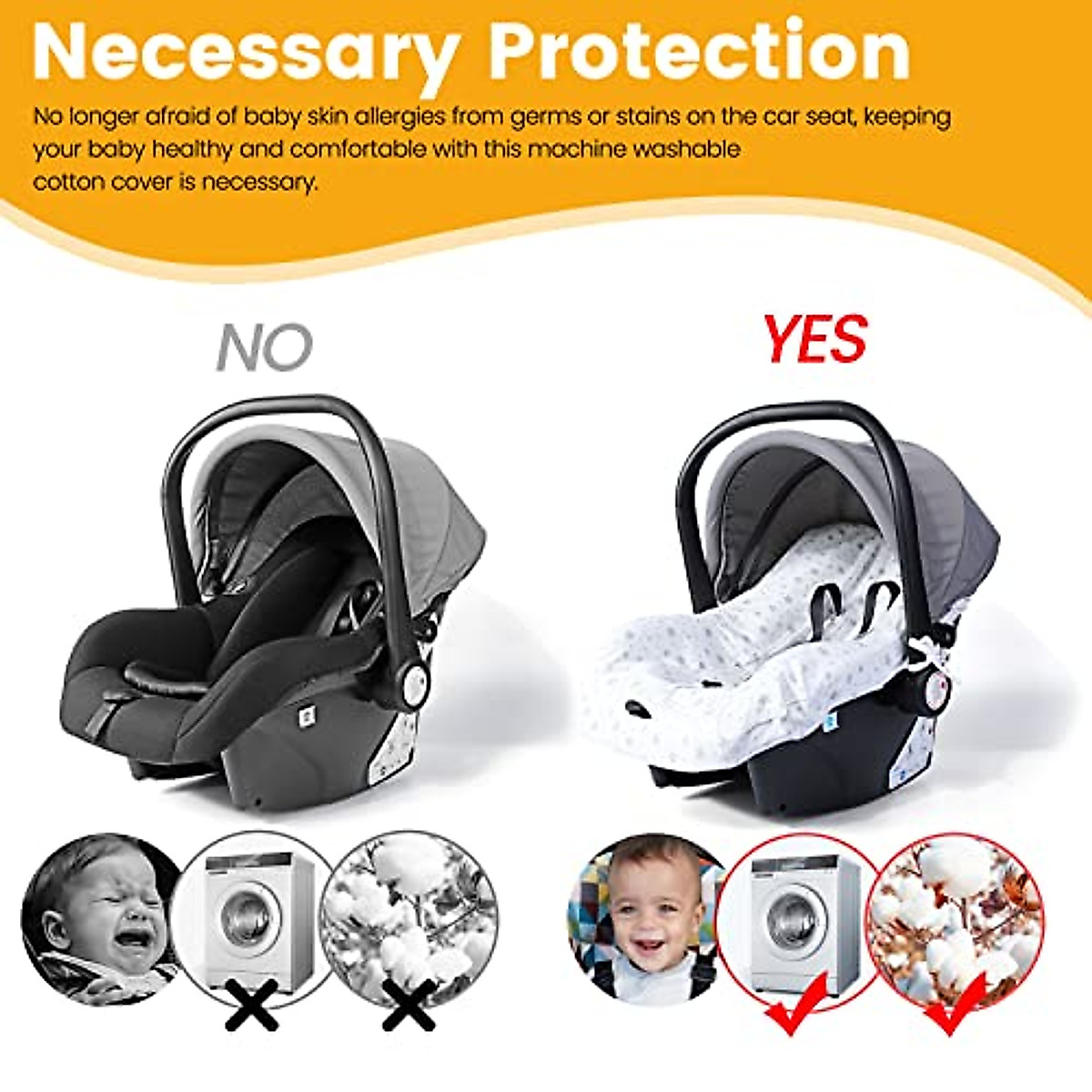 Orzbow Carseat Cover Liner Universal, 100% Cotton Carseat Cover Breathable Prevent Wear & Dirt Suitable Carseat (0-12m）