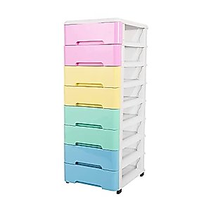 OMNISAFE 8 Plastic Drawers， Colorful Rolling Storage Cart with White Frame， Storage Tower for Closet, Living Room, Hallway, Dormitory