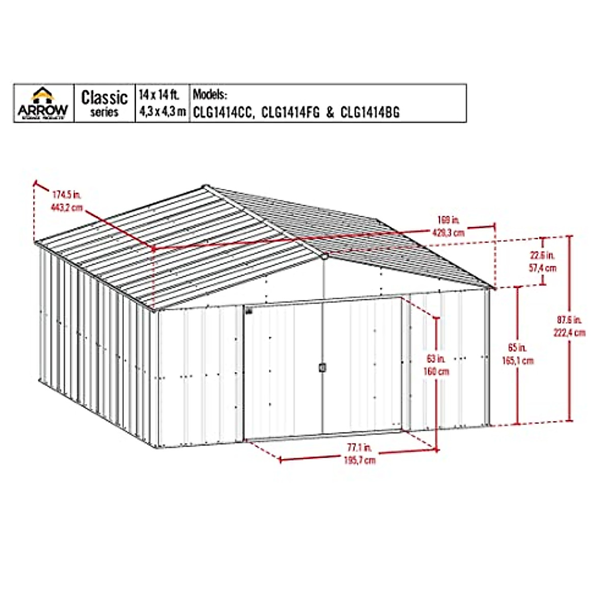 Arrow Classic Metal Shed, 14 x 14, Charcoal