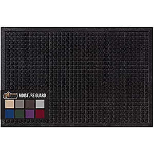 Gorilla Grip Ultra Absorbent Moisture Guard Doormat, Absorbs Up to 1.7 Cups of Water, Stain and Fade Resistant, Spiked Rubber Backing, All Weather Mats Capture Dirt, Indoor Outdoor, 29x17, Black
