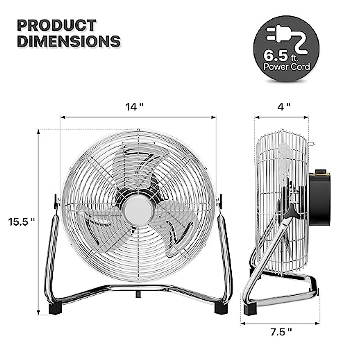 mollie 14 Inch High Velocity Fan Heavy Duty Metal Garage Floor Fan with 3 Speed Adjustable Tilt Portable Quiet Air Circulator for Home Bedroom Commercial Use 1243 CFM