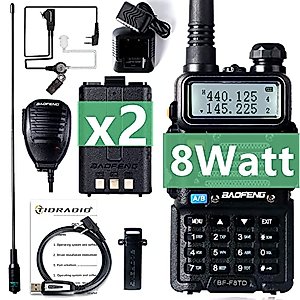 BaoFeng Radio (Upgraded from BaoFeng UV-5R) 8Watt Ham Radio Handheld with Extra 1800mAh Battery and 771 Long Antenna Dual Band Walkie Talkies Two Way Radio Includes Full Kit