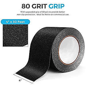 Delxo 4 inch x 30 Foot Anti-Slip Tape Outdoor Stair Treads, Non Slip Traction Stair Grip Tape, Best Grip, Friction, Abrasive Adhesive for Stairs Indoor, Black Grip Tape for Steps Outdoor