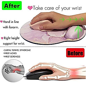 Mouse Pad with Wrist Rest Support, Custom Original Memory Foam Wrist Rest Pad Non-Slip Ergonomic Desk Gaming Mouse Mat for Home & Office (Marble Pink Purple)