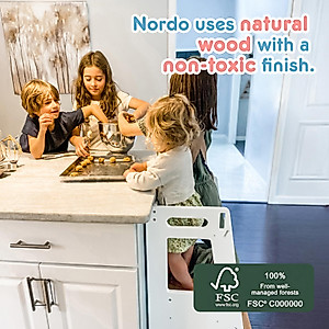 Toddler Kitchen Stools Helper with Adjustable Height and Anti-Slip Protection, Kids Standing Tower with Safety Rail, Kids Montessori Step Stool with Learning Chalkboard, White