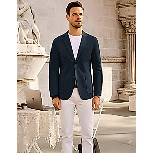 Lightweight Blazer for Men Casual Two Button Suit Jacket Performance Regular Fit Striped Lining Sport Coat Dark Blue