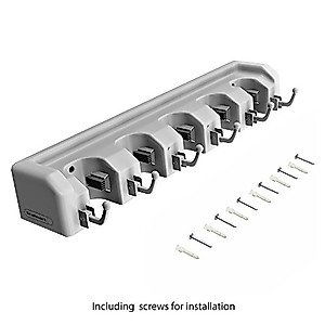 Shovel, Rake and Tool Holder with Hooks- Wall Mounted Organizer for Garage, Closet, or Shed-Hang Home and Garden Tools-Space Saving Rack by Stalwart