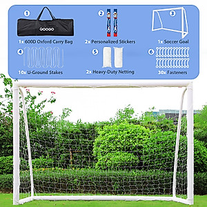 GOOGO Portable Soccer Goal with Strong PVC Frame, 8x6ft Soccer Net with Carry Bag, 2 High-Strength Nets, Quick Set-up, Weatherproof Soccer Training Equipment for Teens and Adults for Backyard