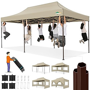 COBIZI Heavy Duty 10x20 Pop up Canopy Tent with 6 Sidewalls, Commercial Instant Canopies Tents for Parties Waterproof Gazebos with Roller Bag, All Season Wind & Waterproof UPF50+,Thickened Frame
