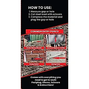 PESTPLUG - 100% Stainless Steel Wool, Large DIY KIT, Rodent Barrier/Fill Fabric - Use to Block Mice, Rodents and Flying Insects. Does NOT Rust! Plug or Fill Holes, Cracks and Gaps Home, Farm, RV's