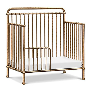NAMESAKE Winston 4-in-1 Convertible Mini Metal Crib in Vintage Gold, Greenguard Gold Certified