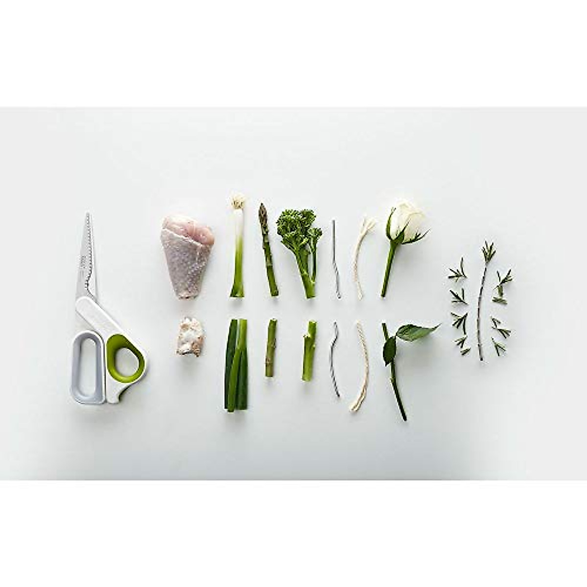 Joseph Joseph 10302 PowerGrip Kitchen Shears Scissors with Thumb Grip and Herb Stripper Separates for Cleaning Japanese Stainless-Steel, White/Green