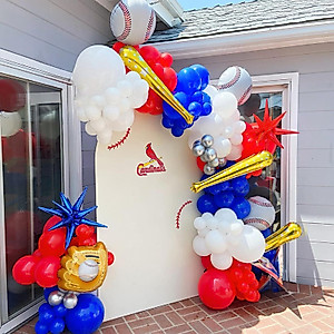 Baseball Garland Arch Kit With Glove, Bat, and Star Balloons - 128pcs Red, White, and Navy Blue for Baseball Theme Birthday, Baby Shower Party Supplies