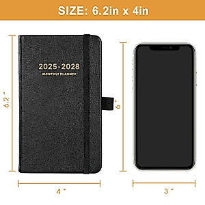 2023-2026 Pocket Planner - Monthly Pocket Planner (36-Month) with 60 Notes Pages, Jul. 2023 - Jun. 2026, 6.2" x 4", 3 Year Monthly Planner with Contacts, Holidays and Pen Holder, Back Pocket with Thick Paper - Black