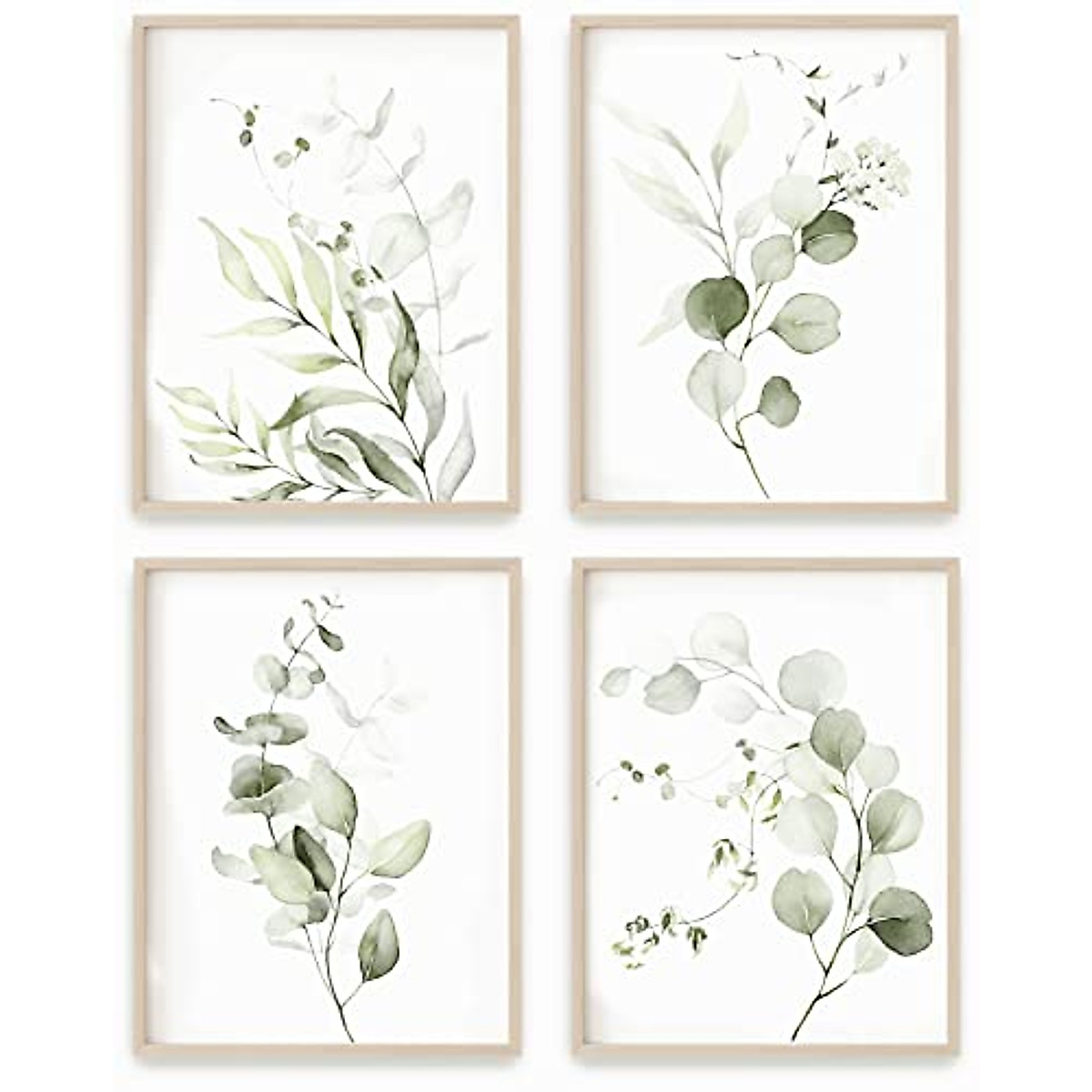Vivegate Light Botanical Plant Wall Art Prints - Set of 4 Plant Wall Decor Prints Floral Kitchen Flower Leaves Wall Art Boho Leaf Eucalyptus (Medium - 8"X10", Light Green)