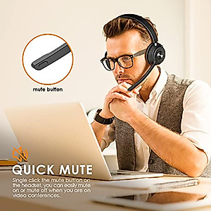 Bluetooth Headset V5.1, Wireless Headset with Noise Canceling Microphone, 40 Hrs Work Time Office Headset with Bluetooth Dongle & Charging Base, AptX HD On-Ear Headphones with Mute Button
