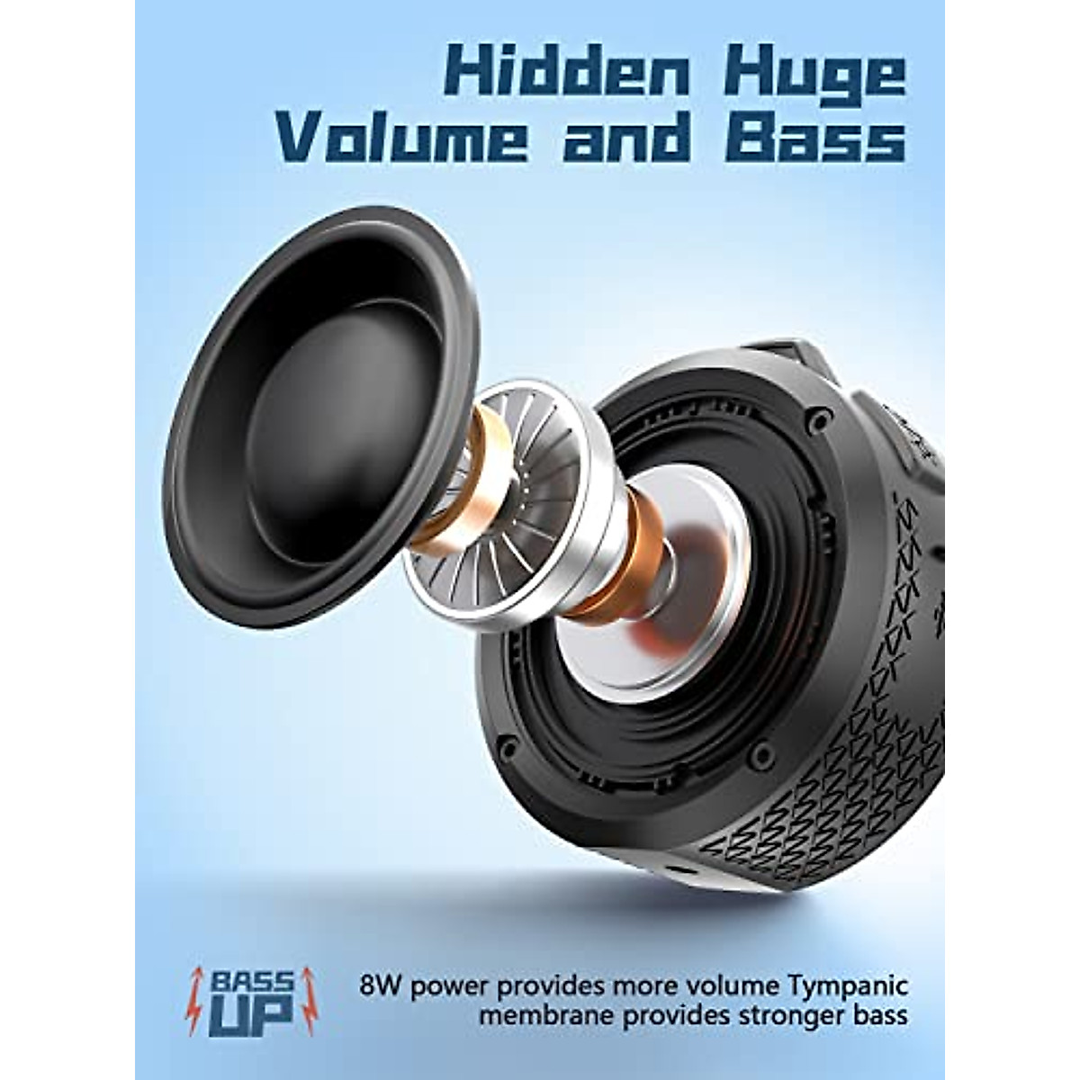 PEYOU IPX7 Waterproof Speaker, Bluetooth Shower Speaker 5.0 Waterproof with Suction Cup, Playtime RGB Lights, 360° Surround Sound Rich Bass for Outdoors, Mini Speaker for Beach/Hiking/Travel/Pool