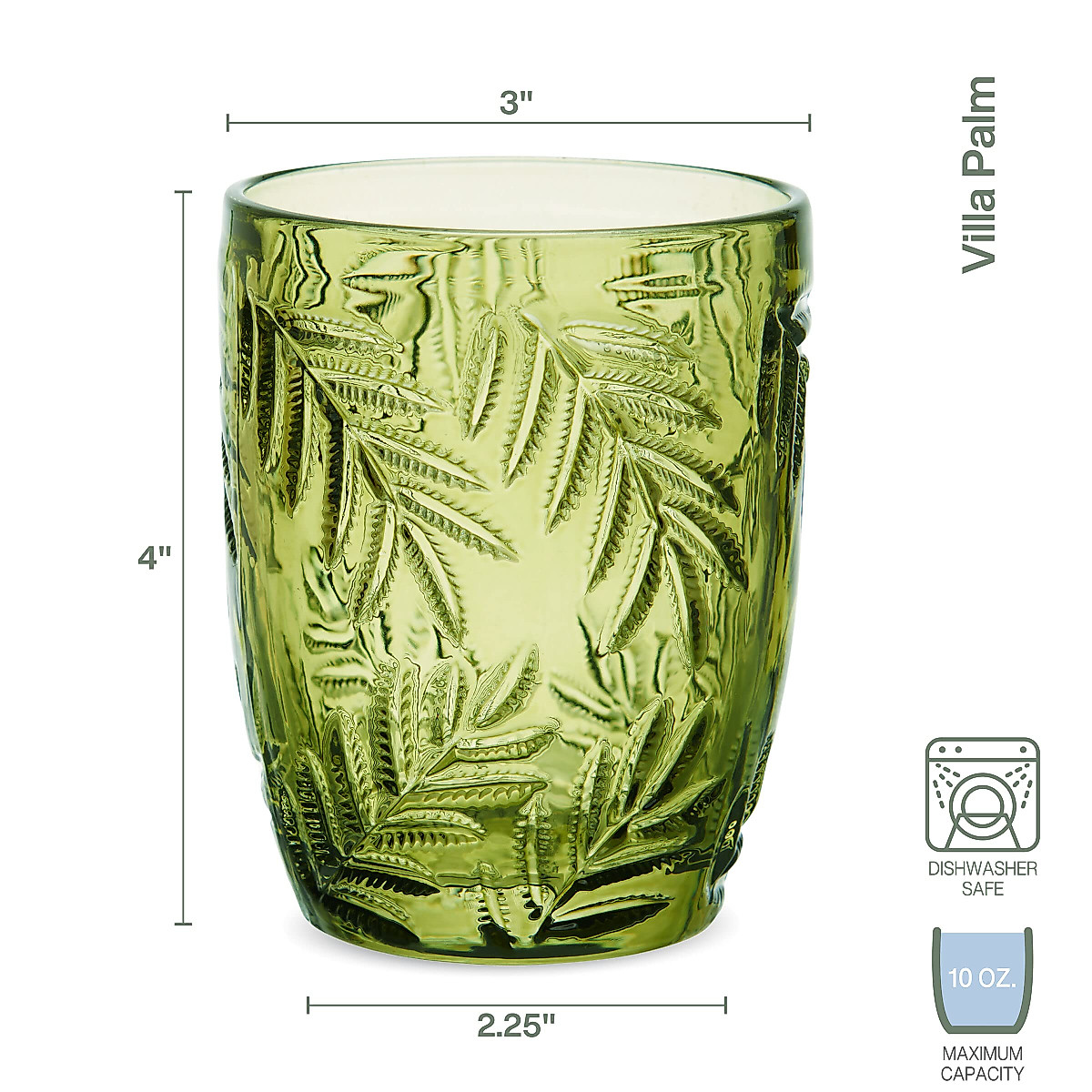 Fitz and Floyd Villa Palm Rocks Double Old Fashioned, Set of 4, Green
