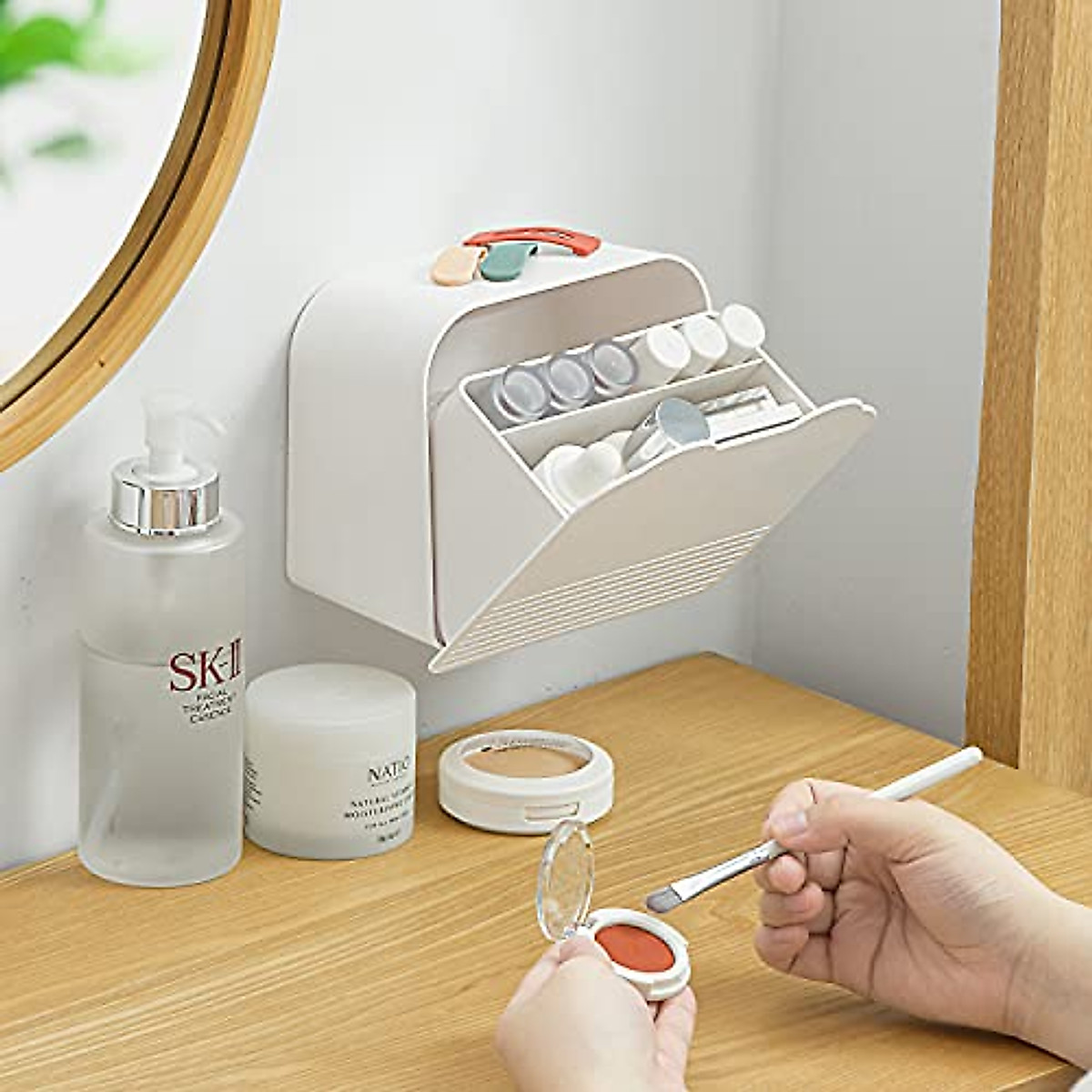 MORNITE Bathroom Canisters Organizer Storage Box Container Feminine Day Overnight Pad Holder Cotton Qtip Makeup Sponges Holder,White