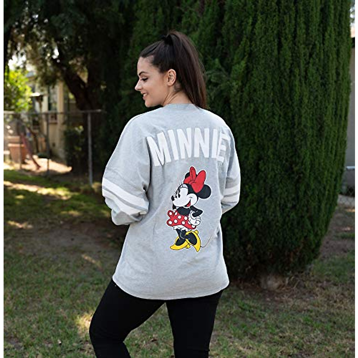 Disney Womens Long Sleeve Jersey Oversized Minnie Mouse (Heather Grey, Large)