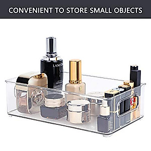 Plastic Refrigerator Organizer Bins - 4 Piece Clear Fridge Organizers with Handles, Fridge Organization Bin Set, Clear Plastic Freezer Storage Bins, Plastic Storage Bins for Cabinets, Pantry