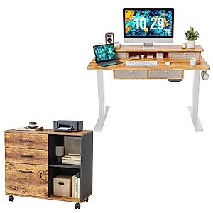 FEZIBO Height Adjustable Desk with 4 Drawers Storage and 3-Drawer Mobile File Cabinet