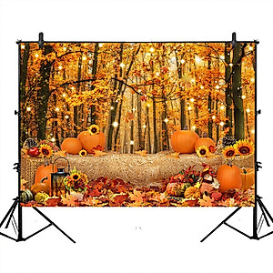 Avezano Autumn Fall Forest Photography Backdrop Natural Scencery Fall Landscape Leaves Haystack Thanksgiving Backrgound Pumpkin Maple Leaves Party Supplies 7x5ft