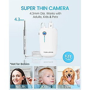 Teslong Otoscope Set with Disposable Covers, Ear Pick, 4.3mm HD Inspection Camera, 6 Adjustable LED Lights with Ear Wax Removal Tools, Works with iPhone, iPad & Android