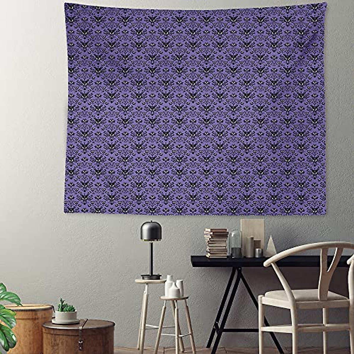 KULUSSY Funny Horror Tapestry Wall Hanging Halloween Haunted Mansion Mystic Skull Grim Ghosts Wall Decor Art Black and Purple Tapestries Aesthetic for Bedroom Living Room College Dorm (60x50 Inches