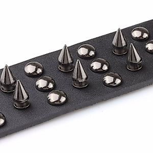 Eigso 2Pcs Spike Studs Rock Punk Biker Wide Strap Leather Bracelet Set Gothic Rivet Buckle Wristband for Men Women