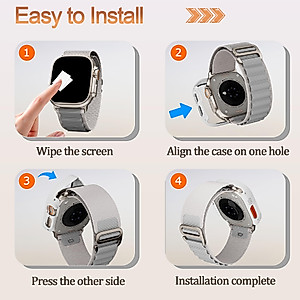 TSOGIA 2 Pack Hard PC Case for Apple Watch Ultra/Ultra 2 Screen Protector 49mm, with 9H Tempered Glass Screen Protector, Full Protective Cover for iWatch Ultra Accessories 49mm,White