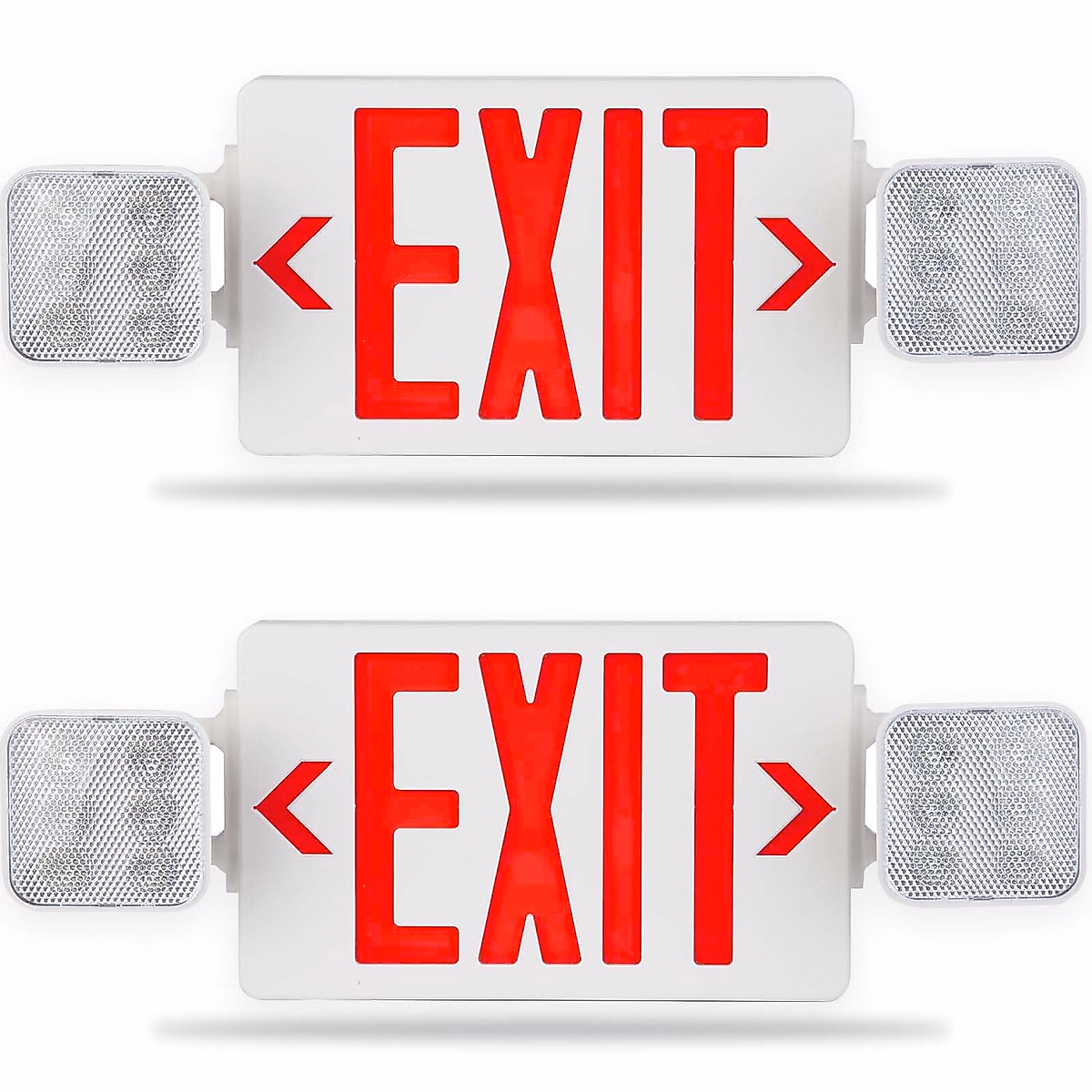 LED Exit Sign with Emergency Light, 90 Minute Battery Backup, 2 Adjustable Head Commercial Lights, Double Sided Red Exit Sign, Fire and Flame Retardant AC 120-277V UL Listed (2-Pack)