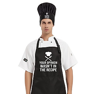 DYJYBMY Your Opinion Wasn't in The Recipe Chef Hat and Apron Set, Funny Cooking Grilling Apron Gift for Men Woman Dad Mom, Gift for Dad, Husband, Boyfriend, Chef, Adjustable Size