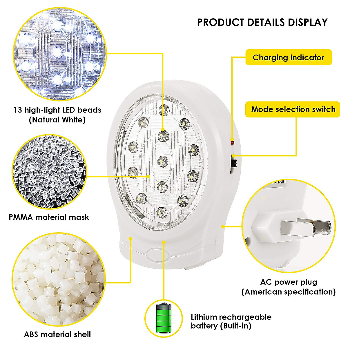 Emergency Light 13 LED Rechargeable Home Automatic Power Failure Outage Light lamp Fire Emergency Light (US Plug)