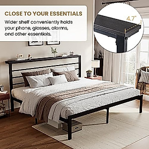 SHA CERLIN King Size Bed Frame with Headboard Shelf, Heavy Duty Platform Bed Frame with Strong Metal Foundation, No Box Spring Needed, Black