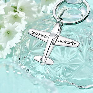 Fanery Sue Custom Airplane Keychain Personalized Key Chains 3D Engraved with Names Stainless Steel Flight Attendant Essentials Gifts for Airplant Retirement Party Travel Birthday Christmas