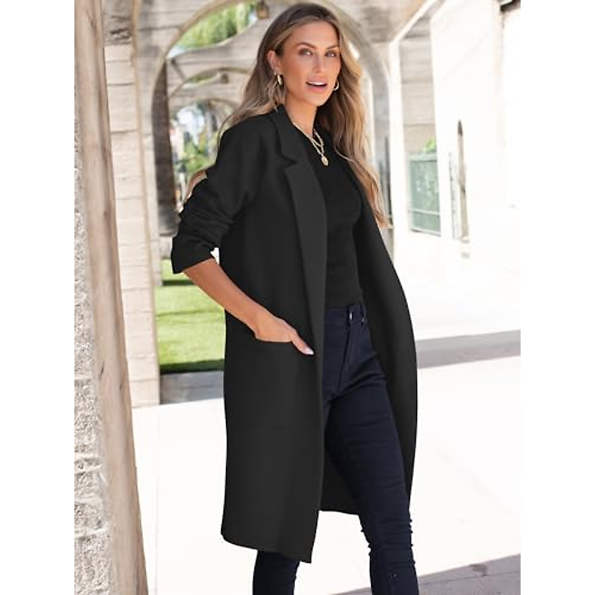 ANRABESS Women Cardigan Sweater Jackets Open Front Thick Knit Oversized Blazer Coatigan 2025 Fall Winter Long Coats Outwear Black Large