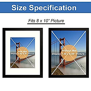 Picture Frames 8x10 Picture Frame Set of 2，Display Pictures 5x7 with Mat or 8x10 Without Mat Real Glass and Composite Wood for Wall or Tabletop Display Pre-Installed Wall Mounting Hardware，Black