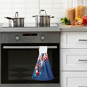 American Flag Fireworks Hanging Kitchen Towels USA 4th of July Independence Hand Towel 2PCS Dish Cloth Tie Towel Absorbent Oven Stove Washcloth with Loop for Bathroom Home Decorative