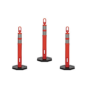 CJ Safety (Pack of 3 Sets) 45" Orange Delineator Post Cone with 10 lbs. Rubber Base, 2 Reflective Bands (Set of 3 (Post & Base))