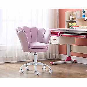 CIMOTA Cute Kids Desk Chair,Velvet Bedroom Chair Adjustable Child Computer Chair Swivel Shell Vanity Chairs for Girls Bedroom/Study Room, Light Purple
