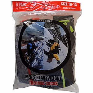 Grey Wolf Men’s Heavyweight Thermal Comfort Hiker Crew Length Sock size 10-13 Assortment #1 six pack