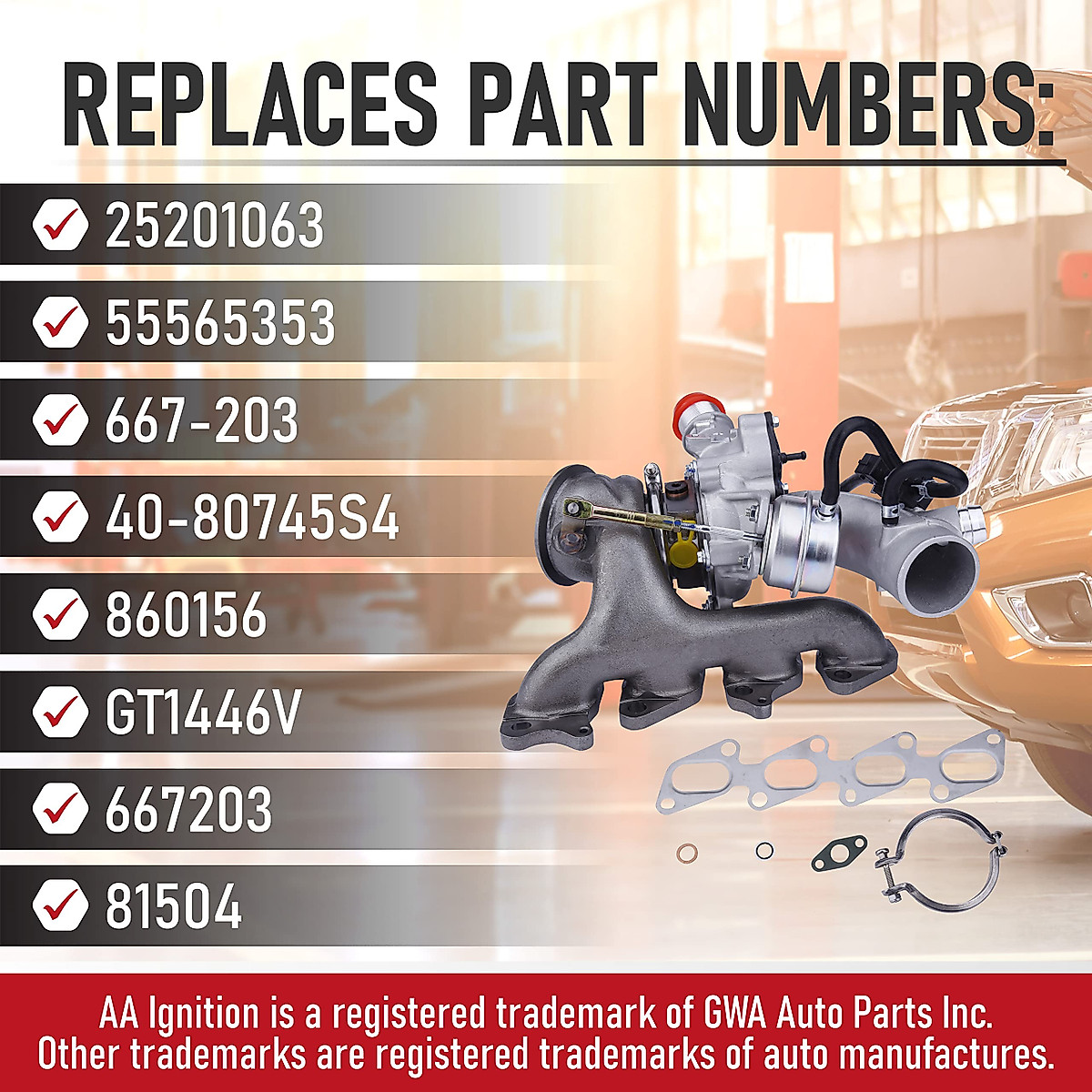 Replacement Turbo Charger with Gasket Kit- Compatible with Buick and Chevrolet Vehicles - 2011-2019 - Encore, Cruze, Cruze Limited, Sonic, Trax - 1.4L L4, 1.4T Engines - Replaces 55565353, 667-203