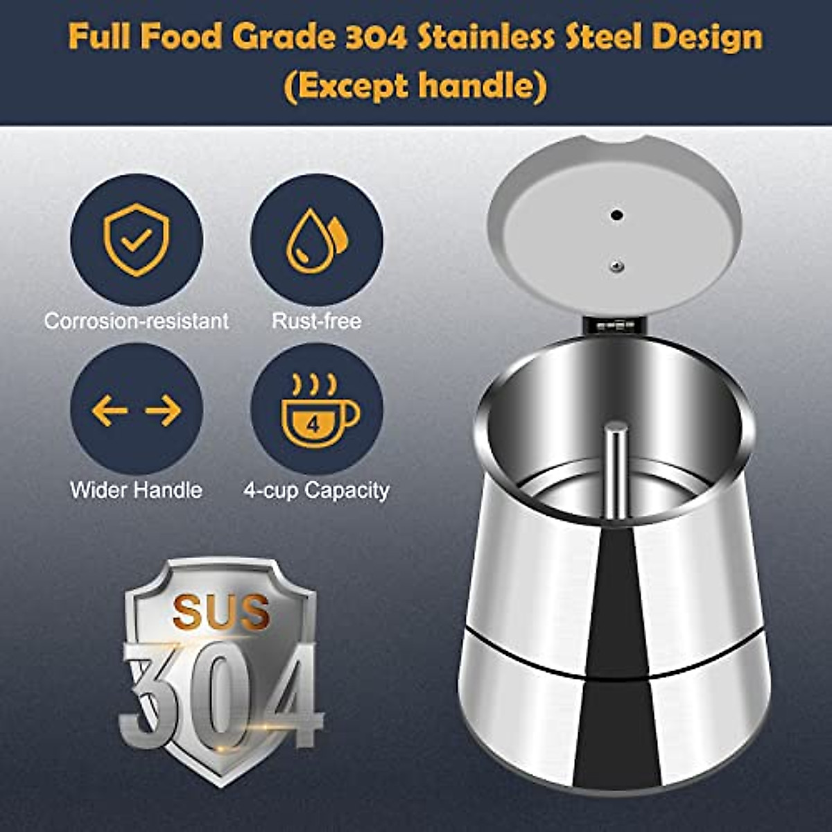 Italian coffee maker moka pot：espresso maker Stovetop Espresso Maker, Stainless Steel Moka Pot Percolator Coffee Pot Expresso coffee Brewer Classic Coffee Maker for Home & Camping, 4 Cup / 6.7oz