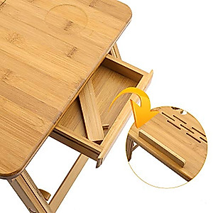 Bamboo Laptop Desk, Adjustable Portable Breakfast Serving Bed Tray with Tilting Top Drawer for Surfing Reading Writing Eating (Bamboo)