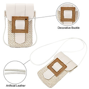 Soleebee Boho One Shoulder Crossbody Phone Bag Small Shoulder Bag Mini Wallet for Women Storage Bag Woven Leather Trim Phone Bag Compatible with Multiple Phone Sizes, Square leather buckle B