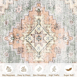 LEEVAN 8x10 Area Rug Washable Living Room Rug Ultra-Thin 8x10 Rug for Bedroom Non Slip Classroom Rug Kids Rug Tan Stain Resistant Area Rug for Nursery/Playroom