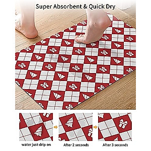 EZON-CH Bath Rugs, Quick Dry Indoor/Outdoor Rug Mat, Gift Diamond Christmas Elements Tile Pattern Rubber Non-Slip Absorbent Thin Doormat for Bathroom, Bedroom, Front Door, Kitchen 16"x24"