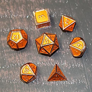 Metal Imperial Dice Set with Display Box | Metal Dice for Tabletop RPG Games Dungeons Dragons (Pumpkin Spice Orange Set)