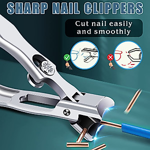 2024 Upgrade Nail Clippers for Men Thick Nails - DRMODE Large Wide Jaw Opening Toe Nail Clippers for Seniors, Heavy Duty Stainless Steel No Splash Fingernail Clipper Cutters Long Handle with Catcher